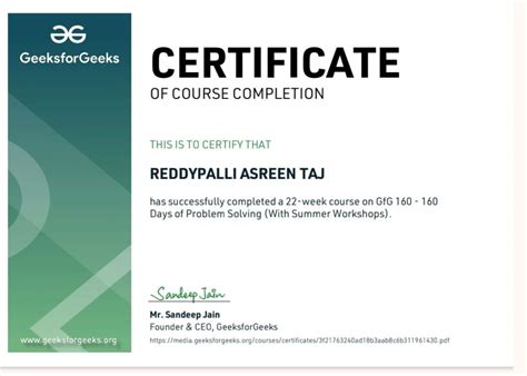 Geeksforgeeks Dsa Sandeep Geeksforgeeks Problemsolving Dsa Codingjourney Certificate