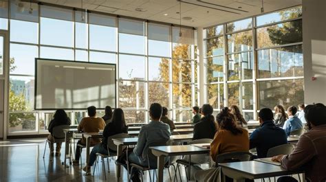 A Bright Modern Classroom Filled With Attentive Students Looking