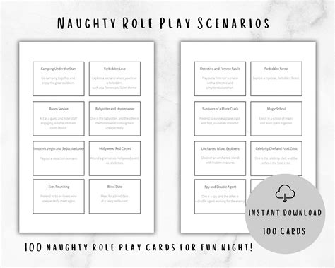 Naughty Role Play Scenarios 100 Printable Cards For Role Play Ideas To Spice Up The Bedroom