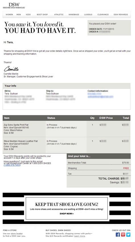 Dsw Order Confirmation 1 Of 2 Sl Thanks For Your Dsw Order We Got It