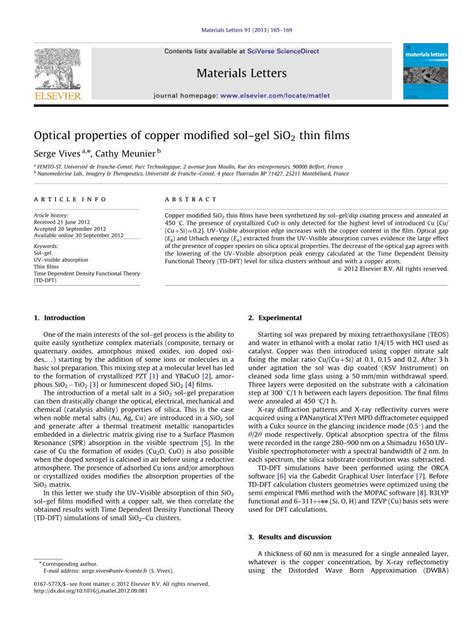 Pdf Optical Properties Of Copper Modified Solgel Sio2 Thin Films