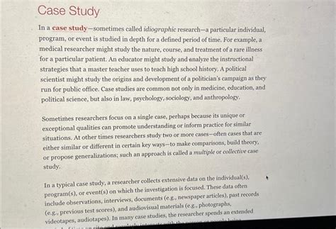 Solved In A Case Study Sometimes Called Idiographic