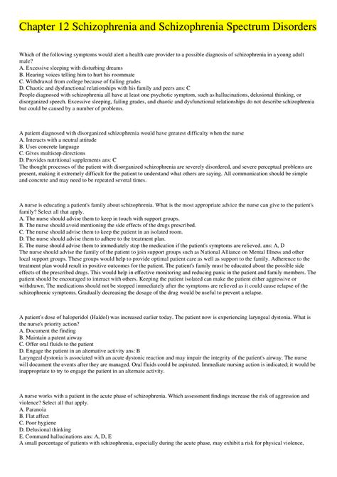 Chapter 12 Schizophrenia And Schizophrenia Spectrum Disorders Scholarfriends