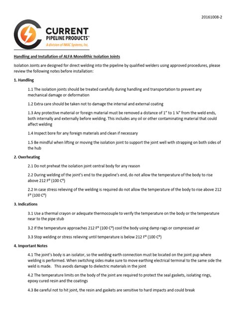 Alfa Monolithic Isolation Joint Installation And Handling Guide Pdf