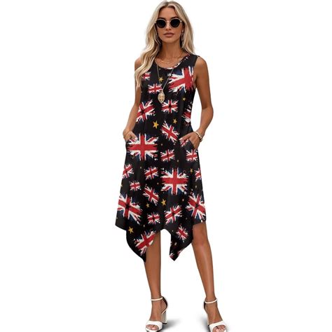 Bulopur British Flag Sleeveless Dress For Women Knee Length Casual