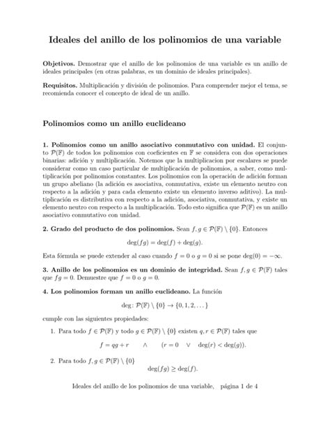 Ideales Del Anillo De Los Polinomios De Una Variable