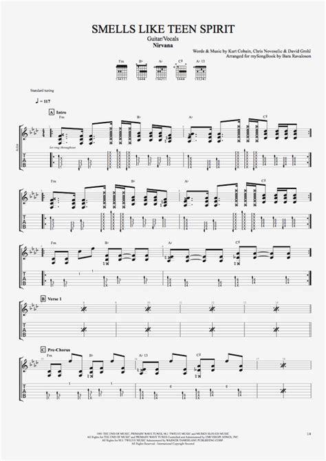 Smells Like Teen Spirit Tab By Nirvana Guitar Pro Guitar And Vocals Mysongbook