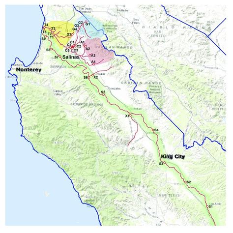 Map Of The Salinas Valley Sampling Sites And Groupings By Region