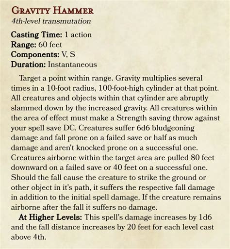 5e Homebrew Spell Template 5e Homebrew Spell Template