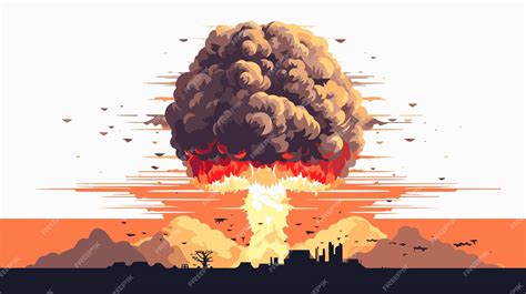 Pixel Art Nuclear Explosion Cartoon Illustration Premium Ai Generated