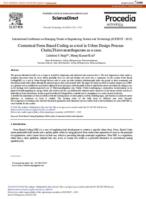Pdf Contextual Form Based Coding As A Tool In Urban Design Process