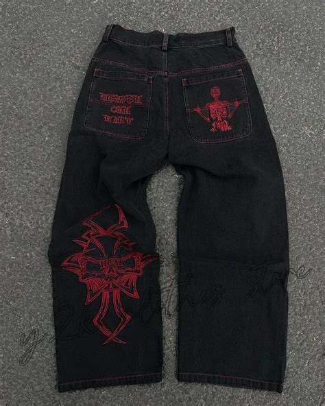 Jeans Harajuku Retro Skull Graphic Baggy Jeans Black Pants Mens New