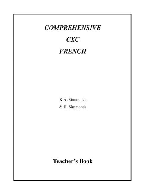 Comprehensive Cxc French Teachers Book Pdf