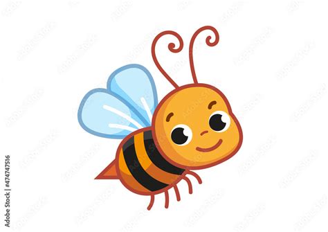 Cute Cartoon Bumblebee The Bee Smiles Small Insect In Motion Cheerful Insect Colored Flat