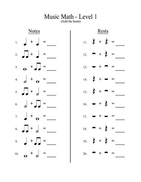Notes And Rests Values Worksheet Music Math Music Worksheets