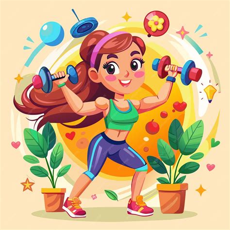 A Cartoon Illustration Of A Girl Doing Exercise With Dumbbells
