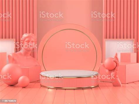 화장품 브랜딩 또는 다른 제품에 대한 고전적인 로마 조각에 핑크 연단의 3d 렌더링 이미지 0명에 대한 스톡 사진 및 기타 이미지 Istock