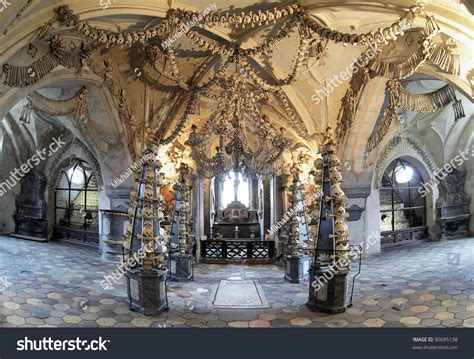Interior Of The Sedlec Ossuary Kostnice Decorated With Skulls And