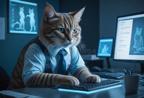 Cat Is Working At The Office Stock Illustration Illustration Of