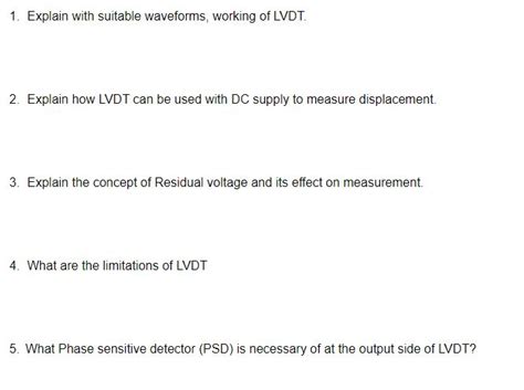 Solved 1 2 3 4 Explain With Suitable Waveforms Working Of Lvdt