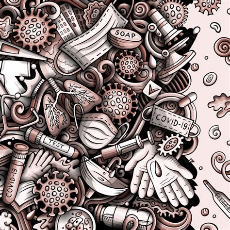Coronavirus Hand Drawn Vector Doodles Border Background Graphics