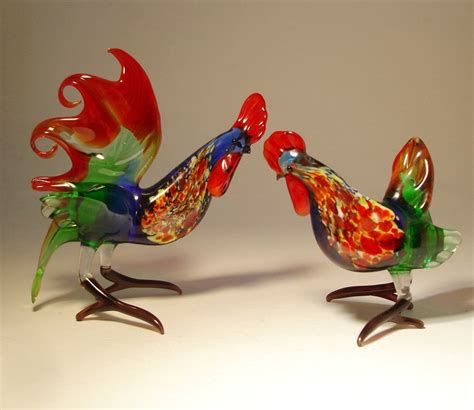 Colorful Rooster And Hen Couple Figurines Handmade Collectible Decor