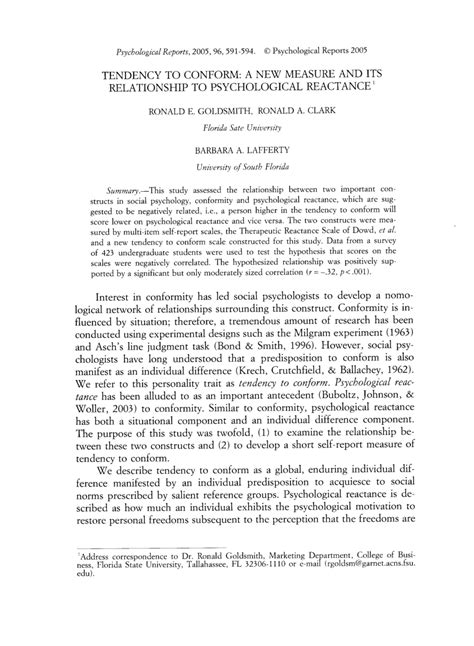 Pdf Tendency To Conform A New Measure And Its Relationship To Psychological Reactance