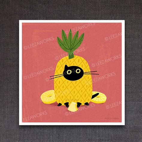 Pineapple Cat Summer Fruit Black Cat Art Print Cats And Fruit Art
