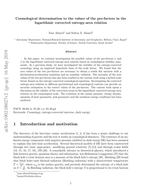 Pdf Cosmological Determination To The Values Of The Pre Factors In