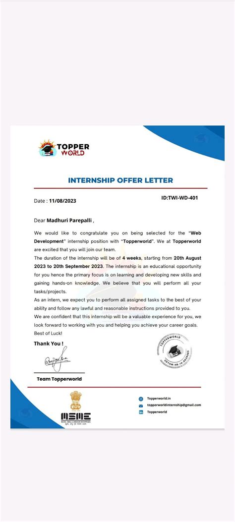 Madhuri Parepalli On Linkedin Topperworld Topperworld Topperworldinternship