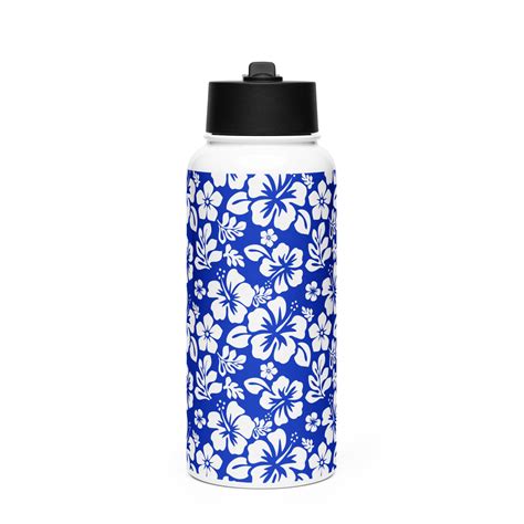 Royal Blue And White Hawaiian Stainless Steel Water Bottle Extremely
