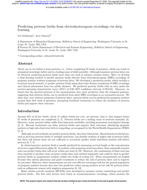Pdf Predicting Preterm Births From Electrohysterogram Recordings Via Deep Learning