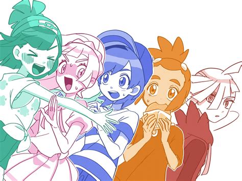Lillie Selene Elio Gladion And Hau Pokemon And 1 More Drawn By