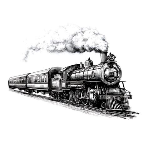 Vintage Steam Locomotive Train Illustration Hand Drawn Ink Sketch Stock Illustration