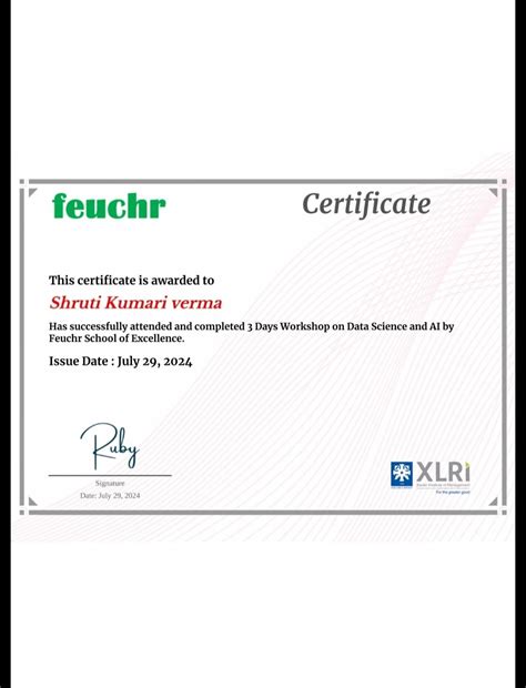 Shruti Kumari V On Linkedin Datascience Ai Workshop Certificate