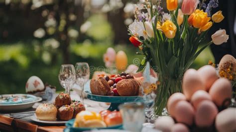 Easter Brunch Feast In A Spring Garden Stock Illustration
