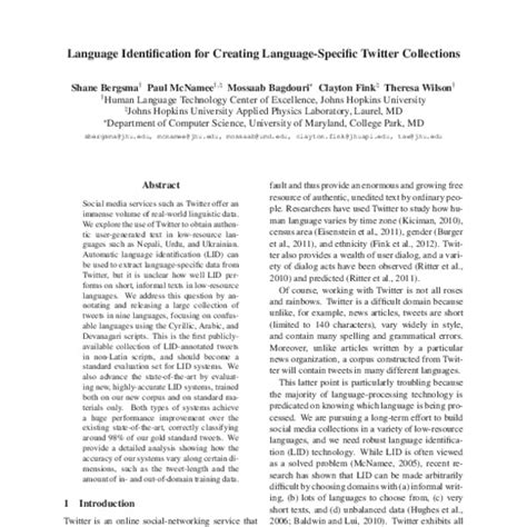 Language Identification For Creating Language Specific Twitter Collections Acl Anthology