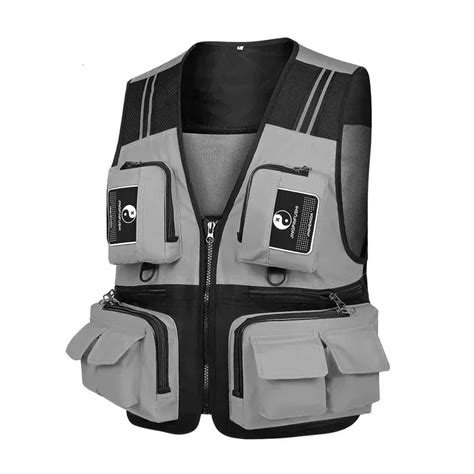Fishing Vest Breathable Grid Mesh Polyester With Reflective Stripe