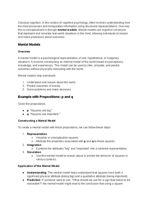 Classical Cognition Example 3 Mental Models Classical Cognition In