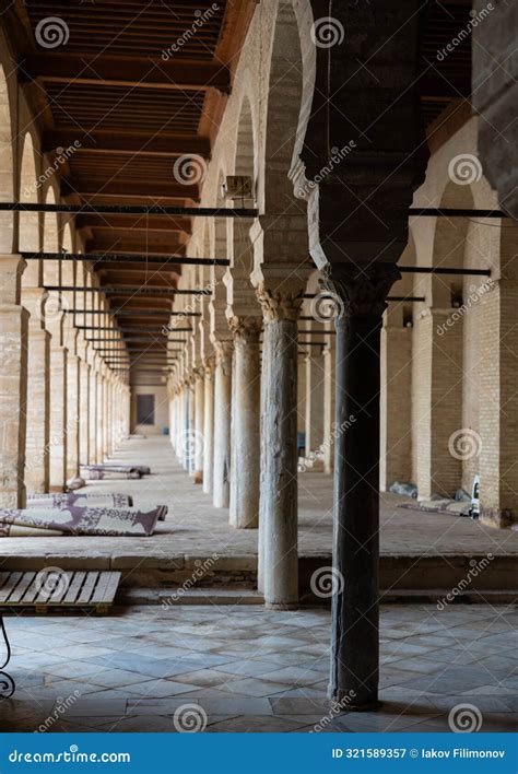 Long Corridors Under Vaulted Ceiling In Ancient Mosque Of Kairouan In Tunisia Stock Image