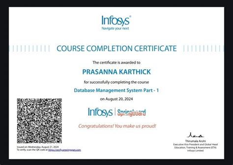 Recently Completed Infosys Courses I Recently Completed A Series Of