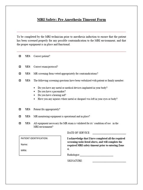 29 Mri Pre Anesthesia Checklist Pdf