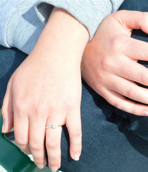 Small Peridot Ring Hammered Silver Stackable Rings Mothers Ring