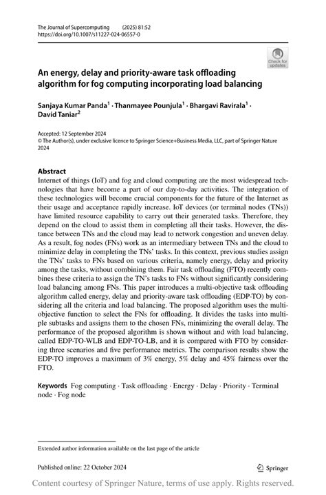An Energy Delay And Priority Aware Task Offloading Algorithm For Fog Computing Incorporating