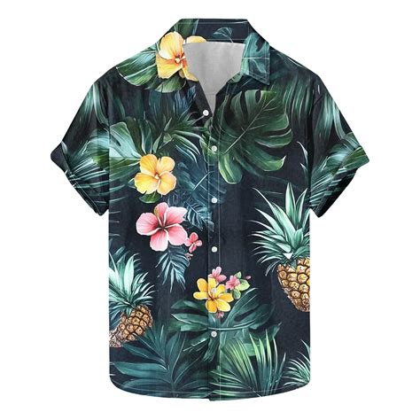 Apexfwdt Mens Aloha Hawaiian Shirt For Summer Tropical Leaf Print