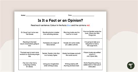 Is It A Fact Or An Opinion Worksheet Teach Starter Worksheets