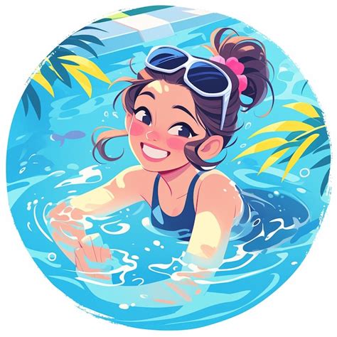 Premium Vector White Girl In Her Teens Swimming In A Pool