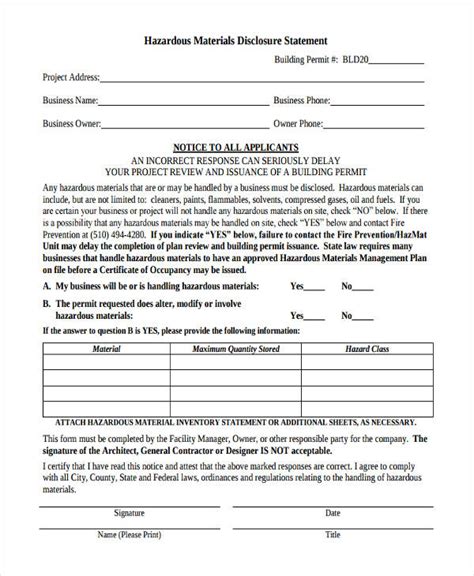 Free 10 Sample Disclosure Statement Forms In Ms Word Pdf