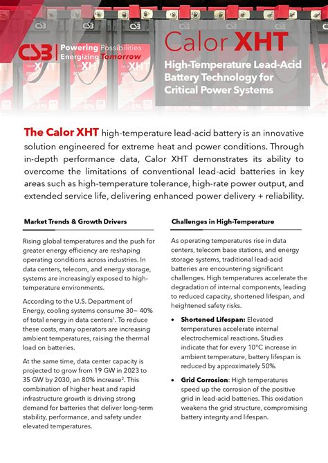 Calor Xht High Temperature Lead Acid Battery Technology For Critical