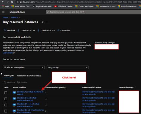azure advisor cost recommendation to purchase vms how can i find the